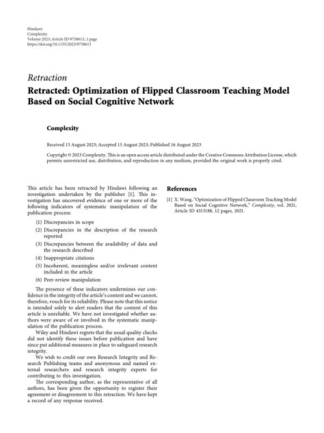 Pdf Retracted Optimization Of Flipped Classroom Teaching Model Based On Social Cognitive Network