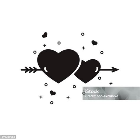 두 마음 화살표검은 실루엣으로 피어 싱 사랑 열정 친밀감과 관계의 상징 그래픽 이나 Ui 요소 기호 발렌타인의 날 결혼 축 하 데이트 애플 리 케이 션에 대 한 기호 검은