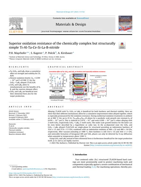 Pdf Superior Oxidation Resistance Of The Chemically Complex But Structurally Simple Ti Al Ta