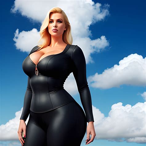 Very Tall Robust Curvy Blonde Girl Standing Under Clouds Arthubai