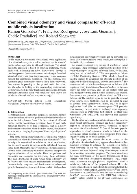 Pdf Combined Visual Odometry And Visual Compass For Off Road Mobile Robots Localization