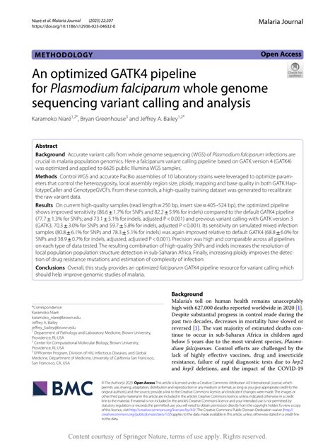 Pdf An Optimized Gatk4 Pipeline For Plasmodium Falciparum Whole