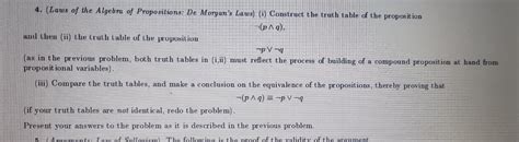 Solved 4 Laws Of The Algebra Of Propositions De Morgans