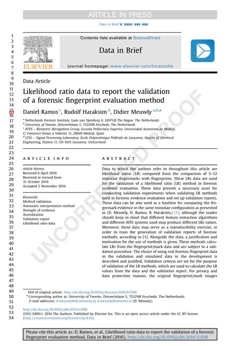 Pdf Likelihood Ratio Data To Report The Validation Of A Forensic Fingerprint Evaluation Method