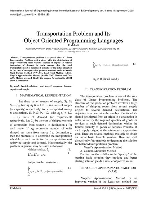 Pdf 4 Transportation Problem And Its Object Oriented Programming Languages