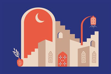 현대적이고 미니멀리스트 스타일 모로코 장면 모로코 문 창문 및 전통 장인 정신 테라코타 배경 벡터 일러스트레이션 아랍문화에 대한 스톡 벡터 아트 및 기타 이미지 Istock