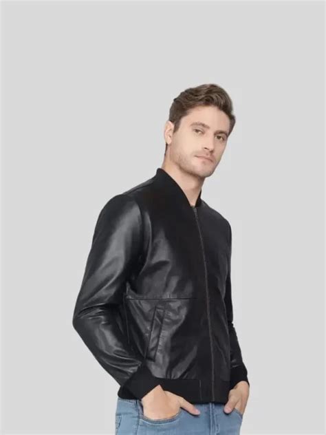 Mens Bomber Black Leather Jacket Mens Bomber Jacket