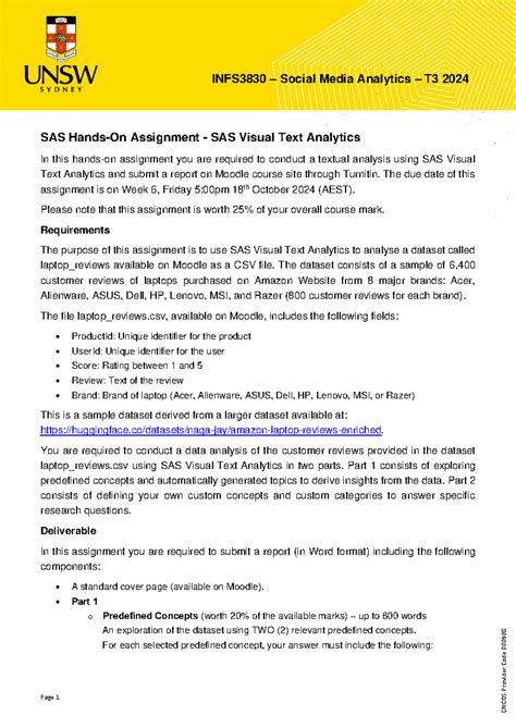 sas hands on assignment infs3830 t3 2024 page 1 cricos provider