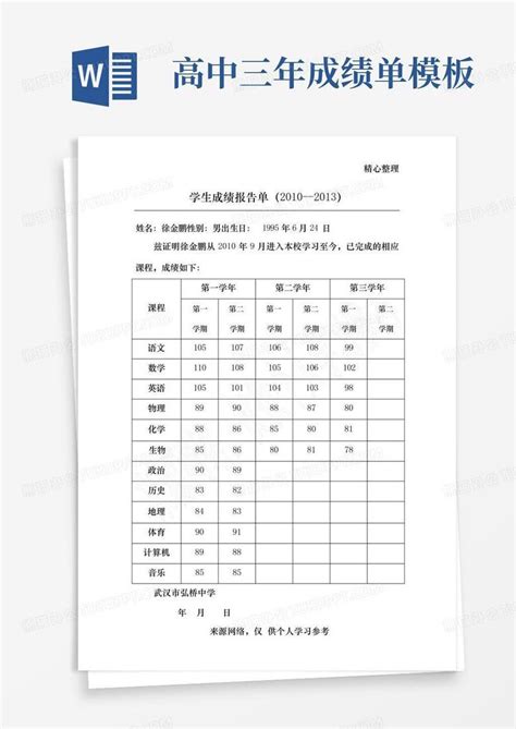 高中三年成绩单word模板下载编号qgmdypdp熊猫办公