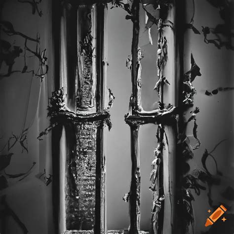 Black And White Photograph Of An Iron Window With Warped Clear Glass On Craiyon