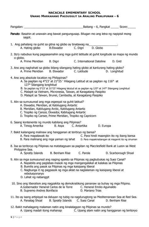 ikalawang markahang pagsusulit final docx republika ng pilipinas hot