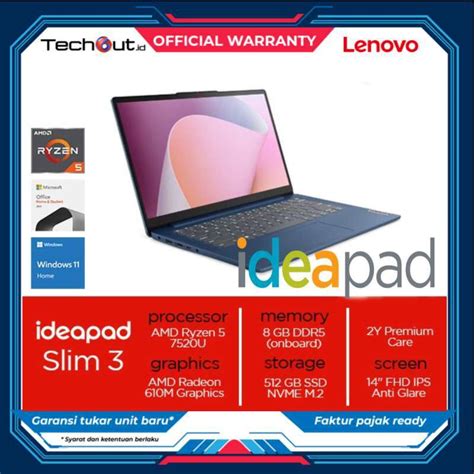 Jual Lenovo Ideapad Slim Amn Ryzen U Gb Gb W Ohs Di Seller Techout Tomang