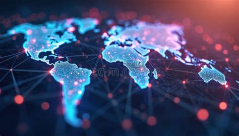Global Network Connections Visualized As Glowing Nodes Lines On