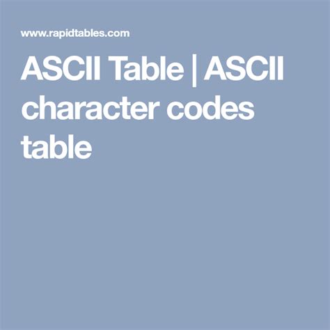 ASCII Table ASCII Character Codes Table Ascii Coding Blog Social Media