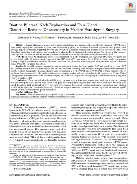 Pdf Routine Bilateral Neck Exploration And Four Gland Dissection Remains Unnecessary In Modern