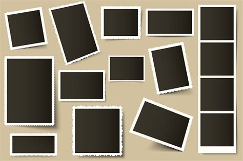 복고풍 사진 프레임입니다 빈티지 테두리 템플릿 오래된 사진 및 사실적인 그림자 벡터 세트와 종이 사진 프레임 3d 장식 사진 스냅 사진과 사각형 스냅 샷 테두리 컬렉션 0