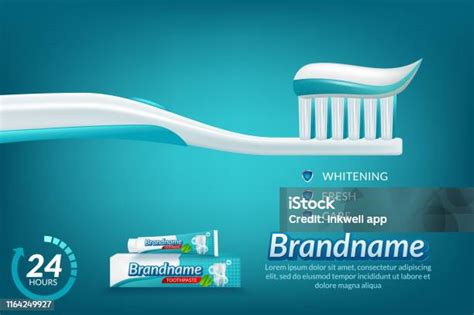 미백 치약 광고 포스터 흰색 반짝이는 치아와 복사 공간으로 파란색 배경에 브랜드와 함께 현실적인 치약 포장 조롱 벡터 개념에 대한 스톡 벡터 아트 및 기타 이미지 Istock