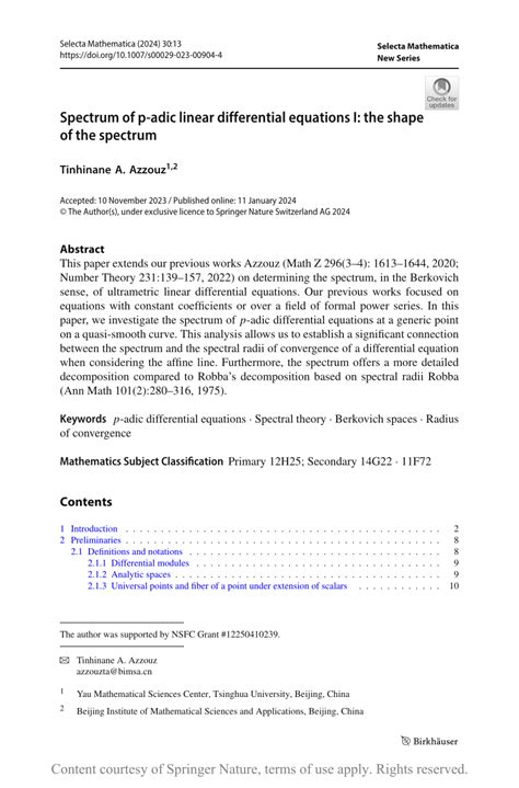 Spectrum Of P Adic Linear Differential Equations I The Shape Of The Spectrum