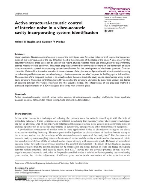 Pdf Active Structural Acoustic Control Of Interior Noise In A Vibro