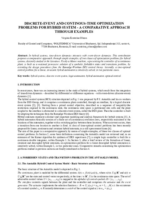 Pdf Discrete Event And Continous Time Optimization Problems For Hybrid System A Comparative