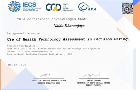 Happy To Share Completion Of Course In Hta Utilisation In Decision Making ☺️ Dr S Dhananjaya Naidu