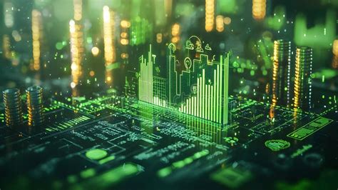 Dynamic Green Data Visualization With Financial Charts And Circuit Patterns Captured In Motion