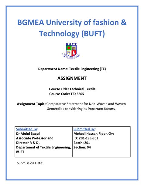 Geo Textile Assignment Bgmea University Of Fashion And Technology
