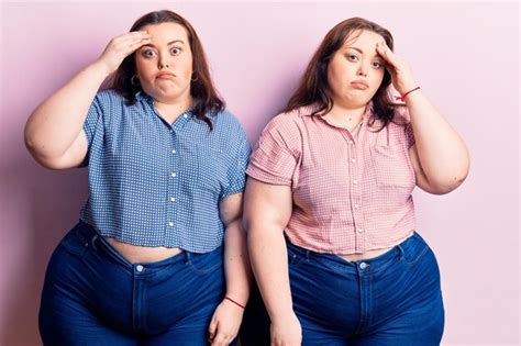 Premium Photo Young Plus Size Twins Wearing Casual Clothes Worried And Stressed About A