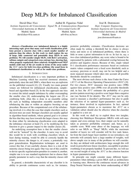 Pdf Deep Mlps For Imbalanced Classification