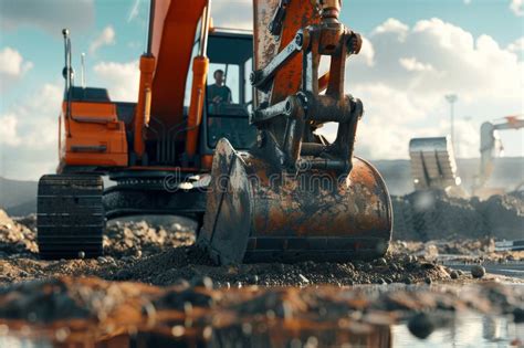 Crawler Excavator Is Digging With Lift Up In The Construction Site Neural Network Ai Generated