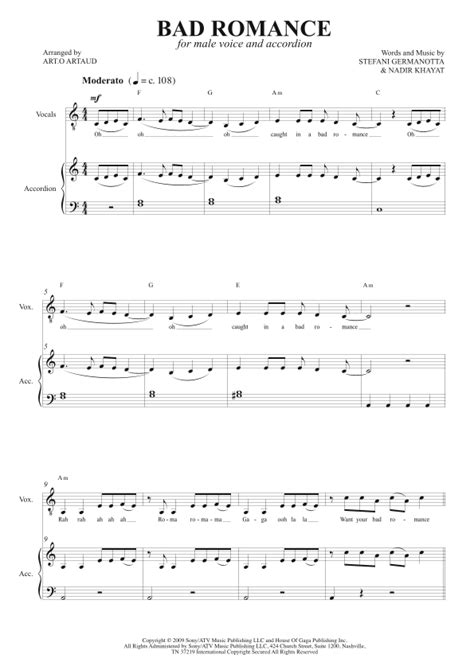 Bad Romance Sheet Music Lady Gaga Lead Sheet Fake Book