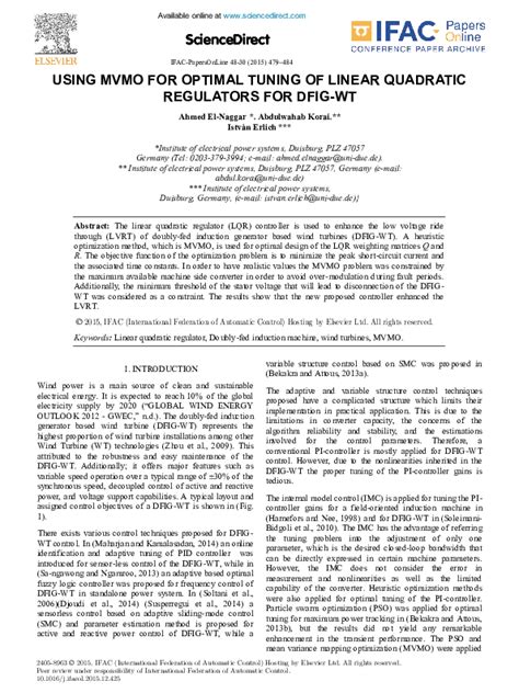 Pdf Using Mvmo For Optimal Tuning Of Linear Quadratic Regulators For