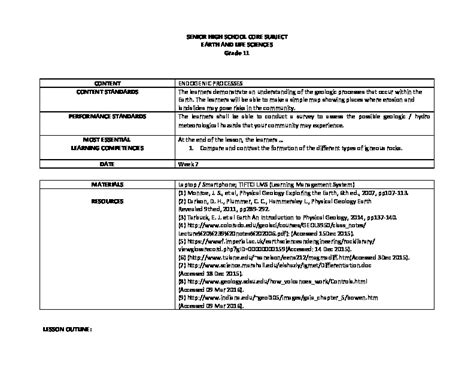 Detailed Lesson Plan Earth And Life Sciences Grade 11 Week 7
