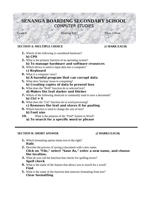 Grade 8 Computer Studies Marking Key Pdf Computer File