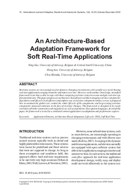 Pdf An Architecture Based Adaptation Framework For Soft Real Time Applications