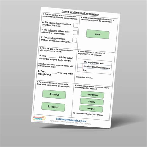 Year 6 Formal And Informal Vocabulary Mixed Activity Resource Classroom Secrets