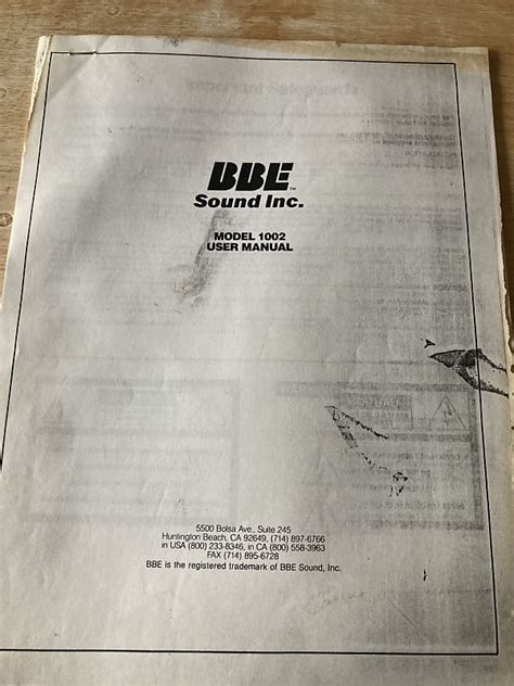 Bbe Model 1002 User Manual Reverb