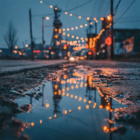 Night City Street Reflection In Puddle Stock Illustration
