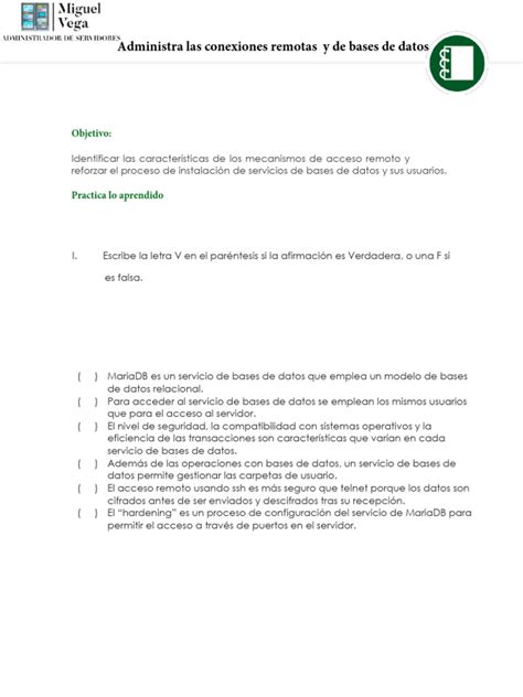 Administra Las Conexiones Remotas Y De Bases De Datos Objetivo Pdf Bases De Datos Gestión