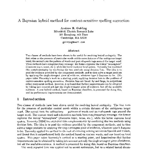 A Bayesian Hybrid Method For Context Sensitive Spelling Correction Acl Anthology