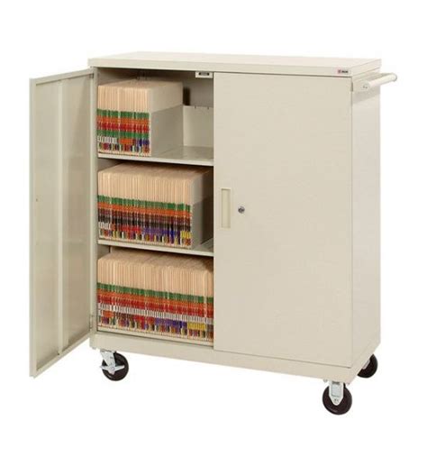 Locking Medical Chart Cart Three Tier Two Doors