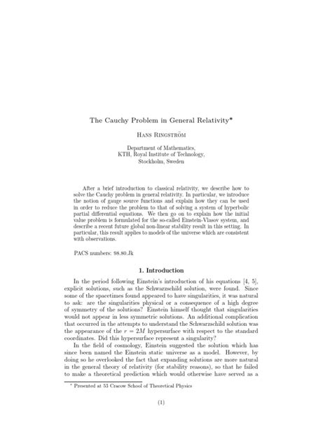 The Cauchy Problem In General Relativity Pdf General Relativity Universe