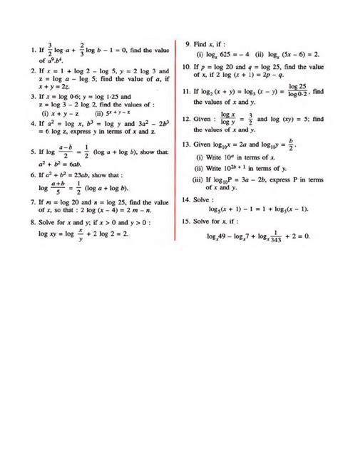 Logarithm Exercise Pdf