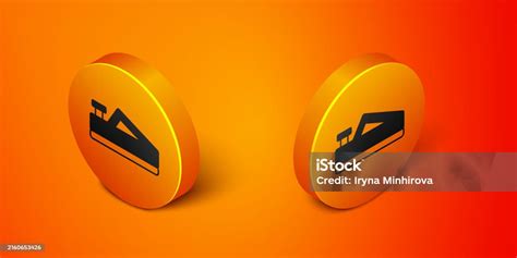 목공을위한 아이소 메트릭 우드 플레인 도구는 오렌지 배경에 고립 된 손으로 만들어진 아이콘입니다 접합기 평면 주황색 원 버튼 벡터 3차원 형태에 대한 스톡 벡터 아트 및