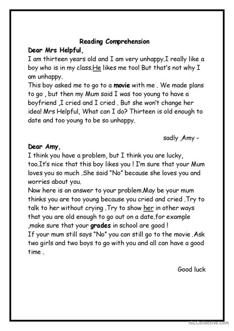Reading Comprehension Reading For De English Esl Worksheets Pdf And Doc