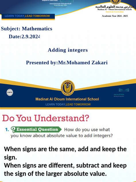 Lesson 2 Adding Integers Pdf Number Theory Mathematics