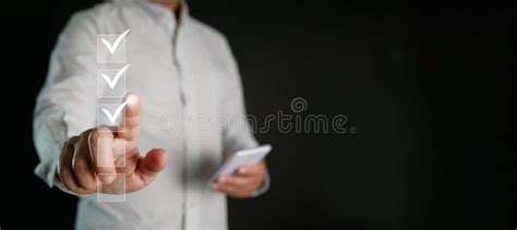checklist concept a man checking digital correct marks on the