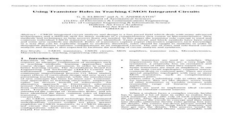 Download Pdf Using Transistor Roles In Teaching Cmos Integrated Circuits · Using Transistor