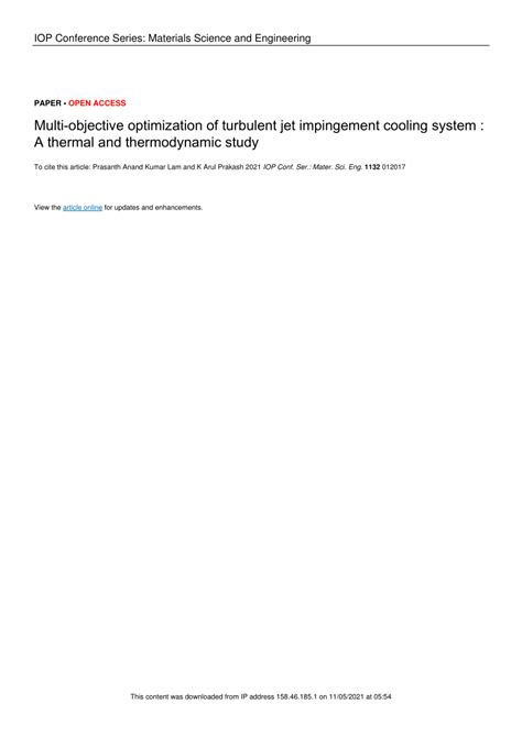 Pdf Multi Objective Optimization Of Turbulent Jet Impingement Cooling