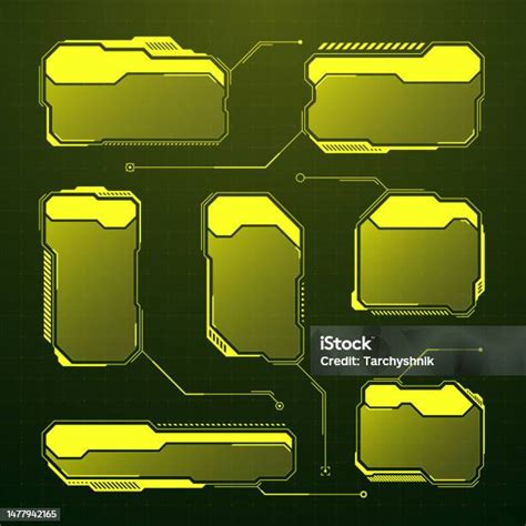 노란색 미래 지향적 Hud Ui 요소 공상 과학 사용자 인터페이스 텍스트 상자 설명선 경고 메시지 프레임 정보 상자 템플릿입니다